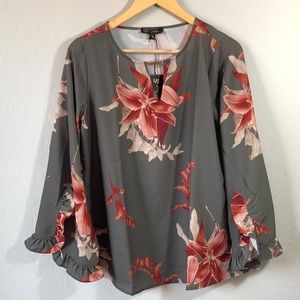 DG2 by Diane Gilman | Tops | Nwt Dg2 Floral Keyhole Ruffle Sleeves ...